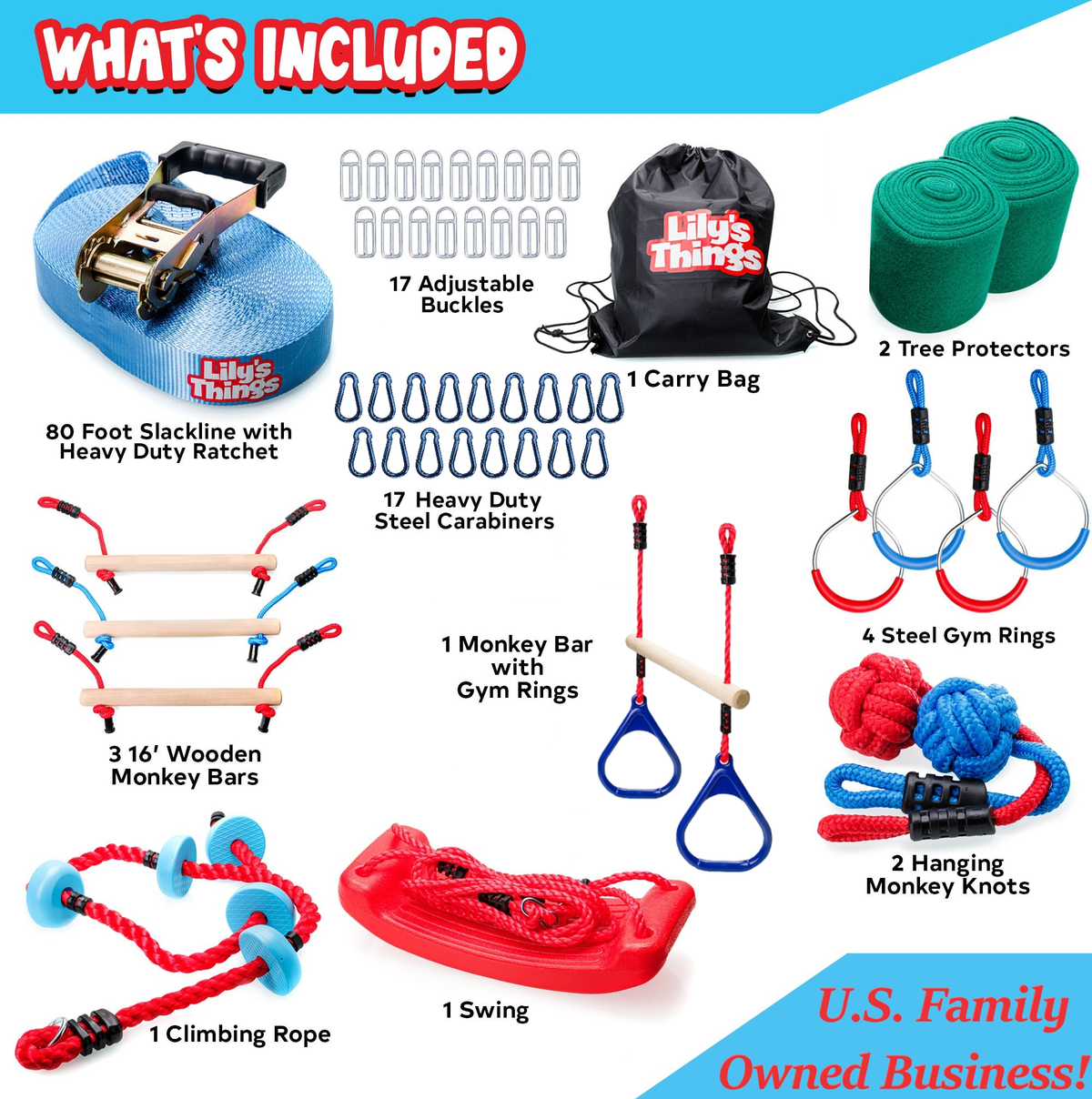 Double Slackline Course - DELUXE set (80 or 110 Foot Line)| Lily'sThings