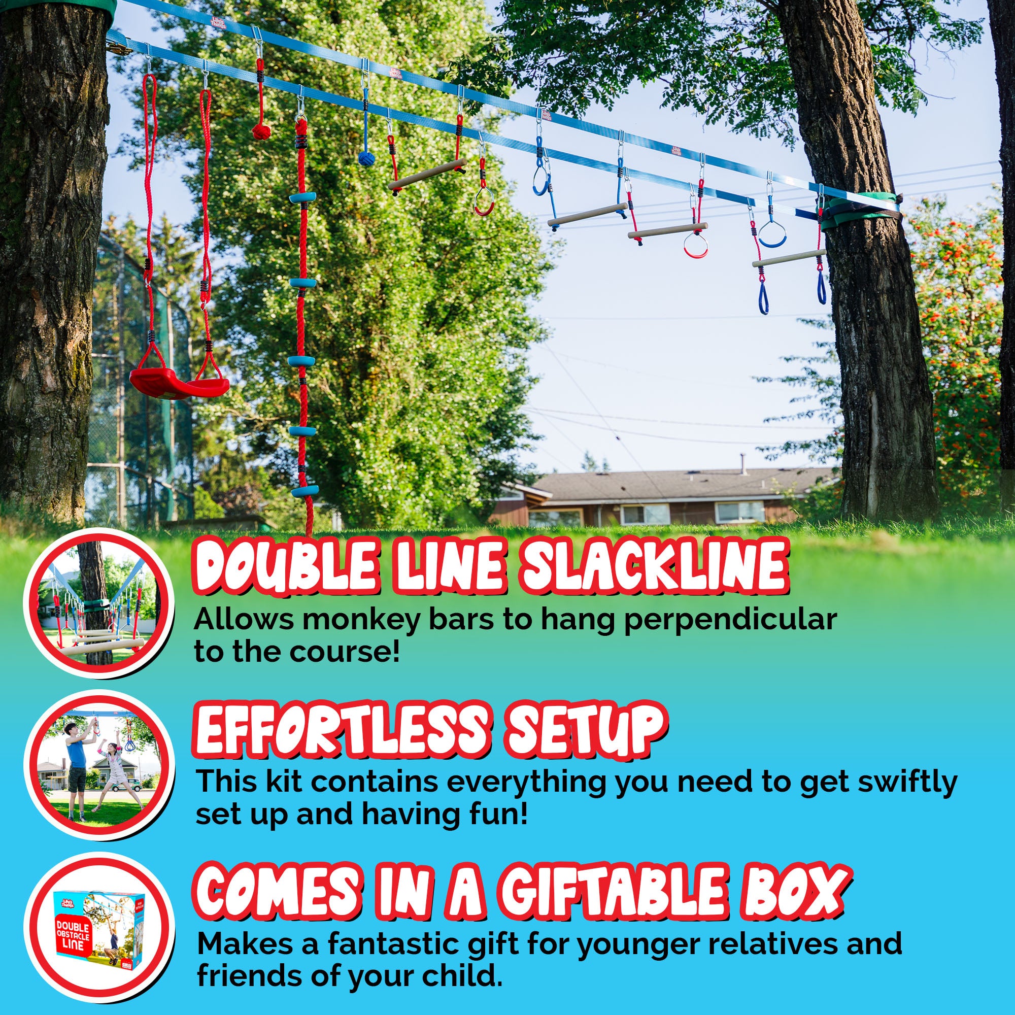 Double Slackline Course - DELUXE set (80 or 110 Foot Line)| Lily'sThings